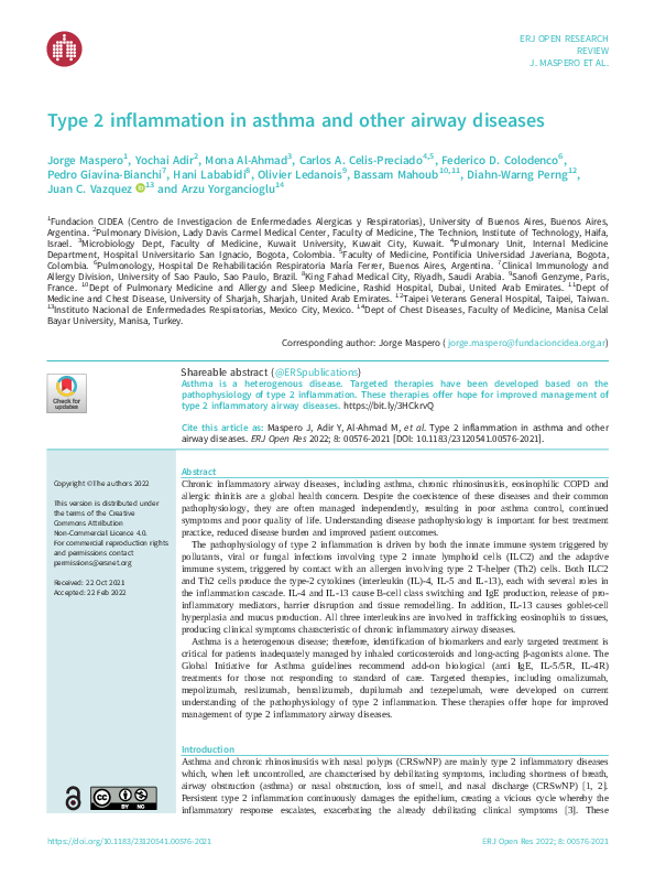 (PDF) Type 2 inflammation in asthma and other airway diseases