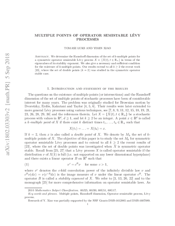 (PDF) Multiple Points of Operator Semistable Lévy Processes