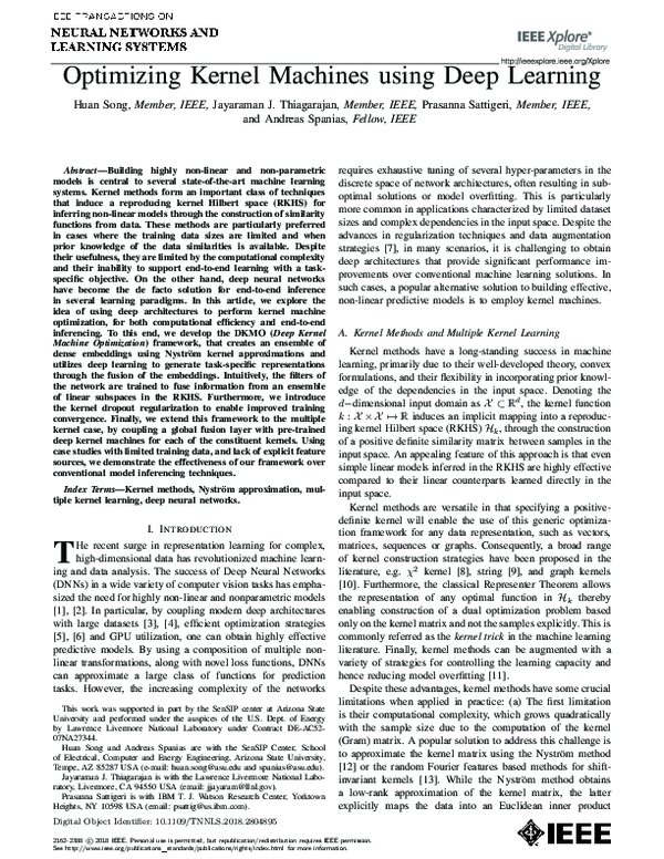 Pdf Optimizing Kernel Machines Using Deep Learning