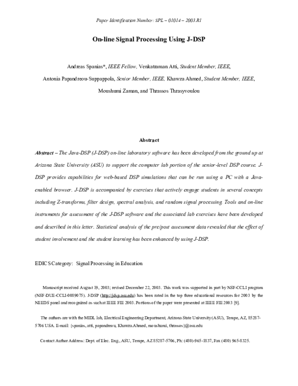 (PDF) On-Line Signal Processing Using J-DSP