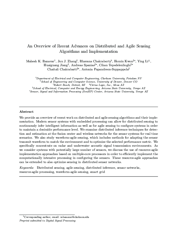 (PDF) An overview of recent advances on distributed and agile sensing algorithms and implementation