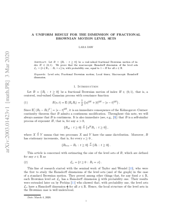 Pdf Packing Dimension Of The Image Of Fractional Brownian Motion