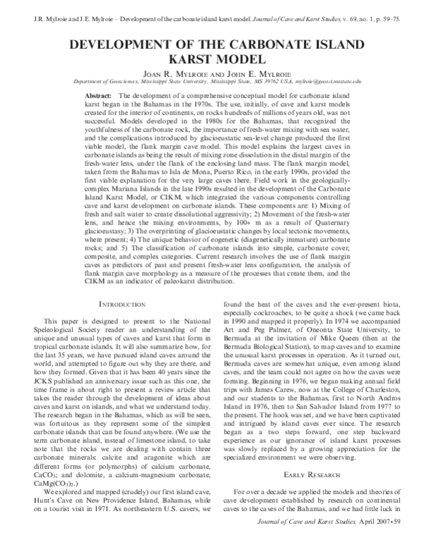 (PDF) Development of the carbonate island karst model | John Mylroie ...