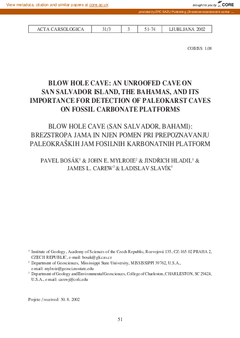 (PDF) Blow Hole Cave: An Unroofed Cave on San Salvador Island, the ...