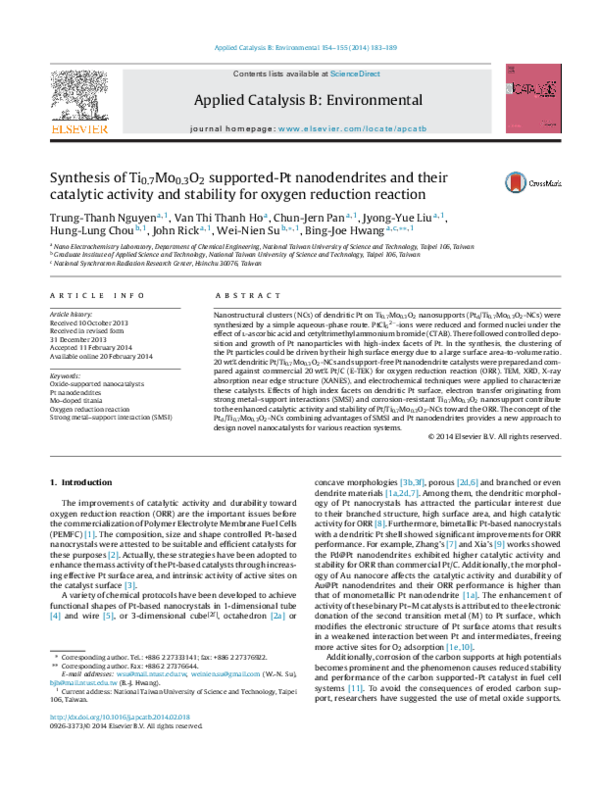 (PDF) Synthesis of Ti0.7Mo0.3O2 supported-Pt nanodendrites and their ...