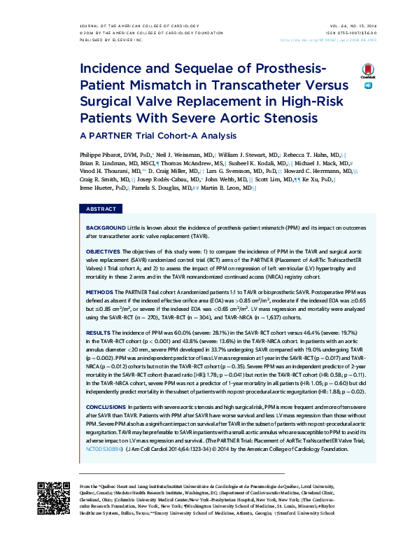 (PDF) Incidence and sequelae of prosthesis-patient mismatch in transcatheter versus surgical ...