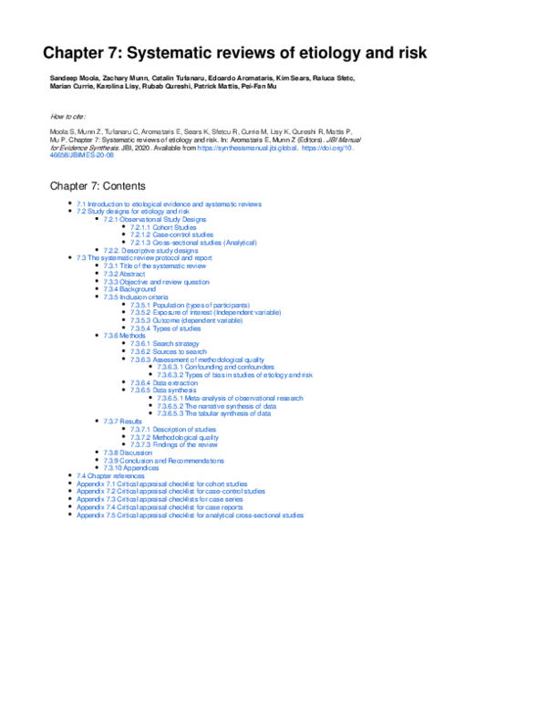 (PDF) Chapter 7: Systematic reviews of etiology and risk