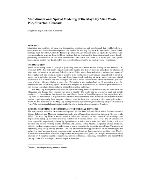 (PDF) Multidimensional Spatial Modeling of the May Day Mine Waste Pile, Silverton, Colorado ...