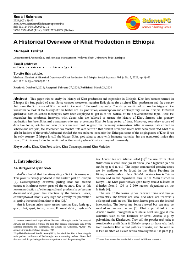 (PDF) A Historical Overview of Khat Production in Ethiopia