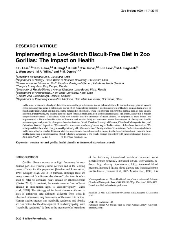 (PDF) Implementing a low-starch biscuit-free diet in zoo gorillas: The impact on behavior
