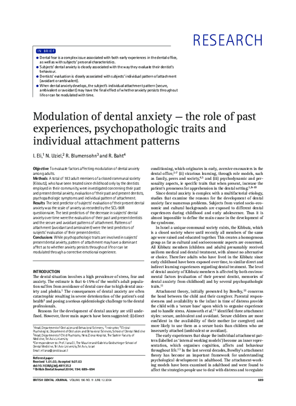 (PDF) Modulation of dental anxiety — the role of past experiences ...