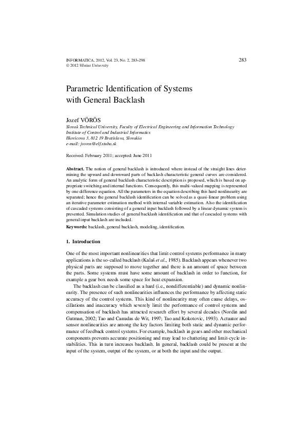 (PDF) Parametric Identification of Systems with General Backlash