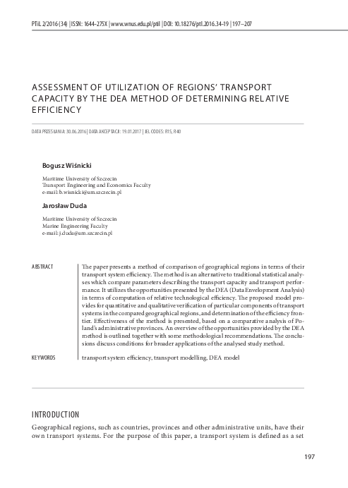 (PDF) Assessment of utilization of regions’ transport capacity by the DEA method of determining ...