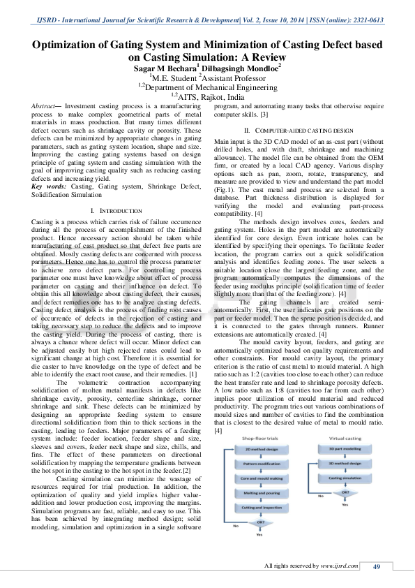 Pdf Optimization Of Gating System And Minimization Of Casting Defect Based On Casting