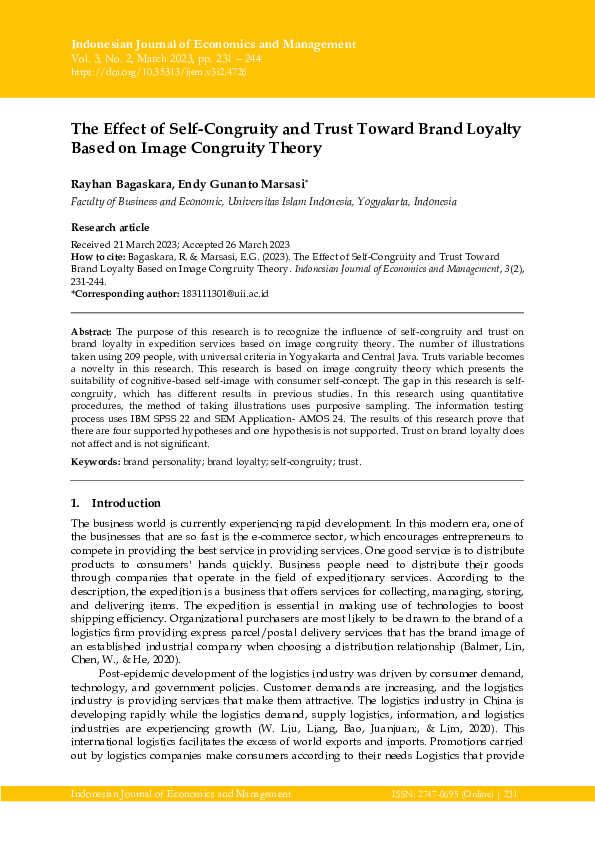 (PDF) The Effect of Self-Congruity and Trust Toward Brand Loyalty Based ...