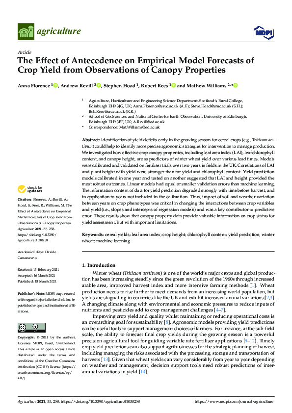 (PDF) The Effect of Antecedence on Empirical Model Forecasts of Crop Yield from Observations of ...