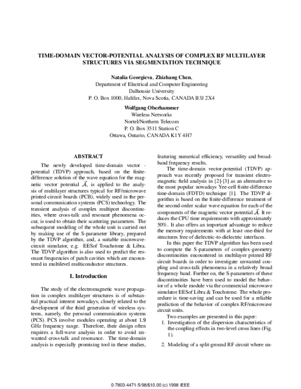 Pdf Time Domain Vector Potential Analysis Of Complex Rf Multilayer Structures Via Segmentation