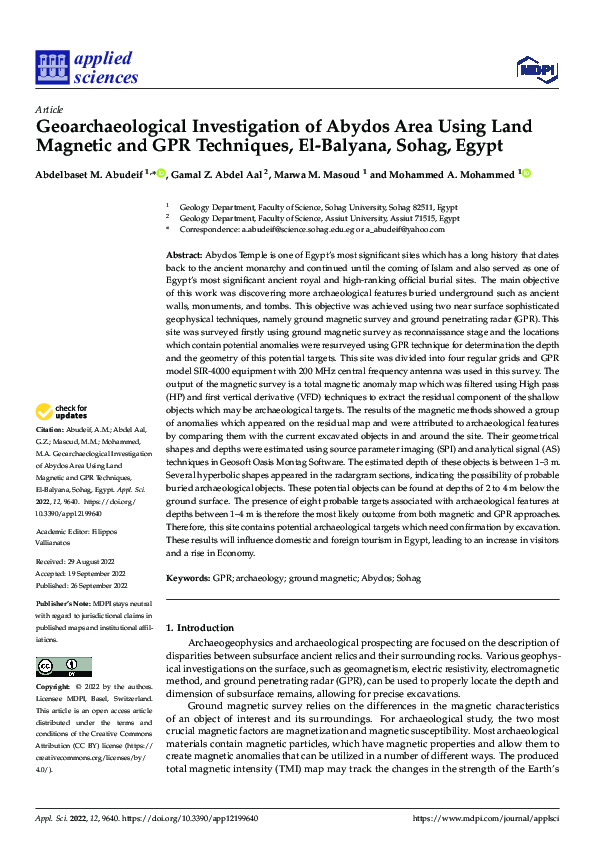 (PDF) Geoarchaeological Investigation of Abydos Area Using Land Magnetic and GPR Techniques, El ...