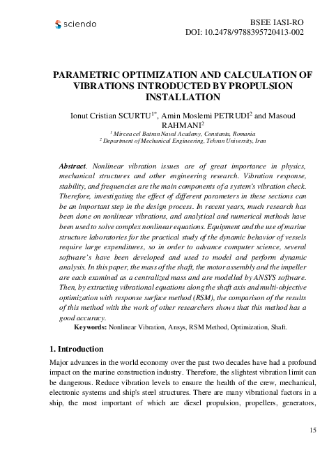 (PDF) 2. Parametric Optimization and Calculation of Vibrations Introducted by Propulsion ...