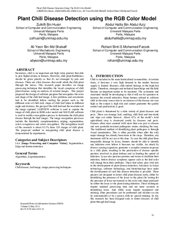 (PDF) Plant Chili Disease Detection using the RGB Color Model