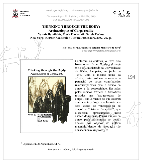 (PDF) THINKING THROUGH THE BODY: Archaeologies of Corporeality