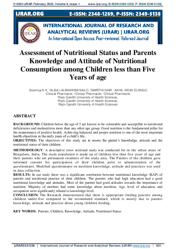 (PDF) Assessment of Nutritional Status and Parents Knowledge and ...