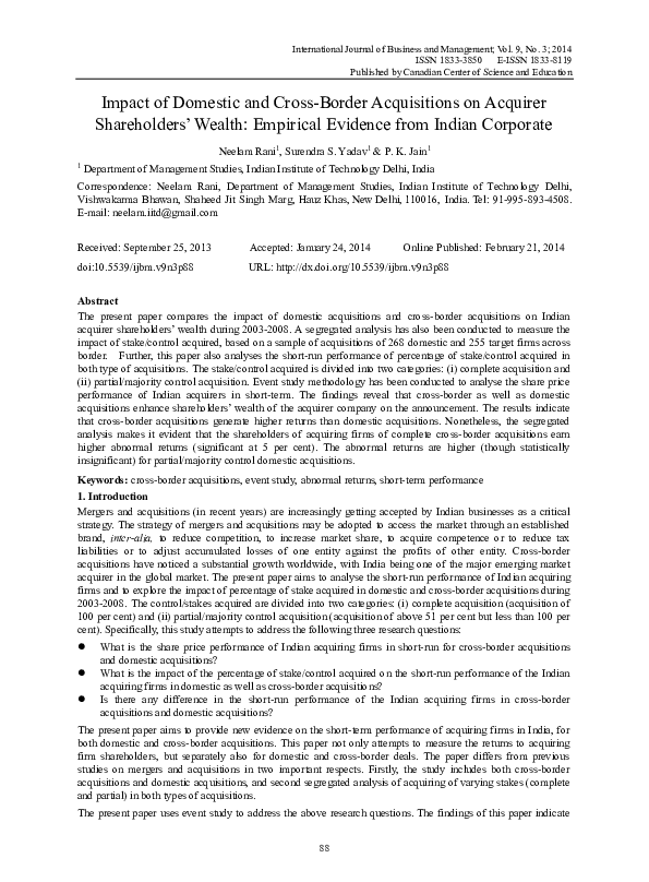 (PDF) Impact of Domestic and Cross-Border Acquisitions on Acquirer Shareholders’ Wealth ...