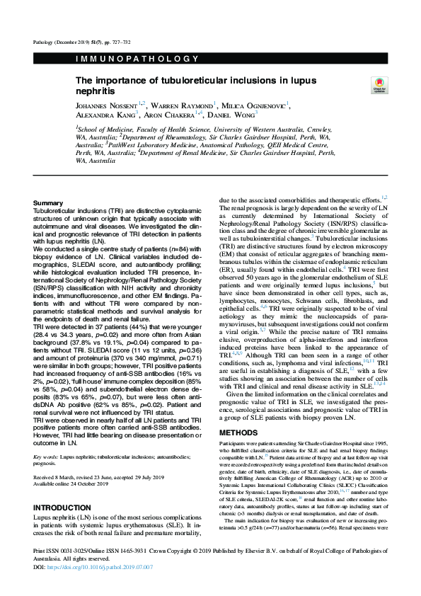 (PDF) The importance of tubuloreticular inclusions in lupus nephritis