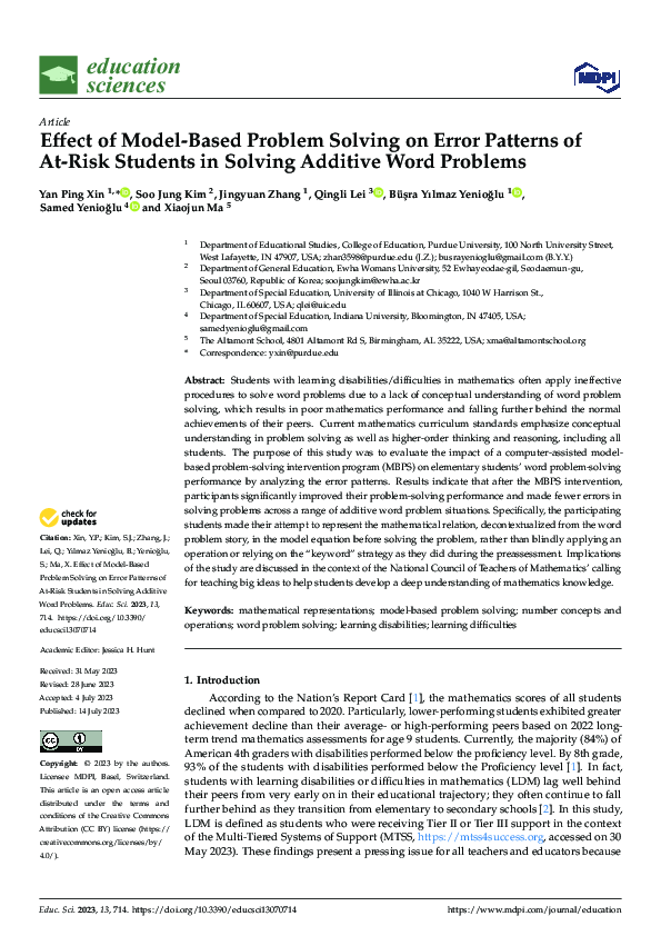 (PDF) Effect of Model-Based Problem Solving on Error Patterns of At-Risk Students in Solving ...
