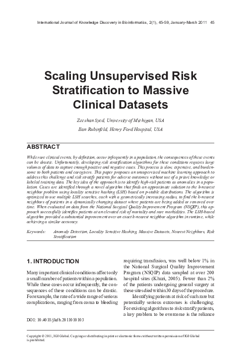 Pdf Scaling Unsupervised Risk Stratification To Massive Clinical Datasets