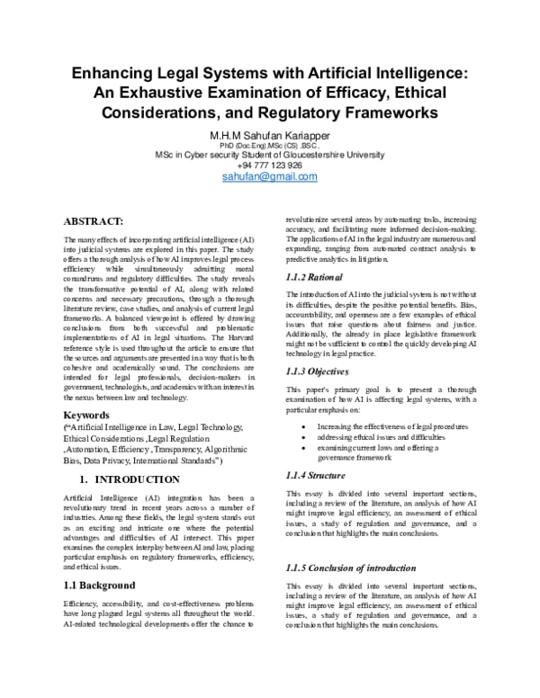 (PDF) Enhancing Legal Systems with Artificial Intelligence: An Exhaustive Examination of ...