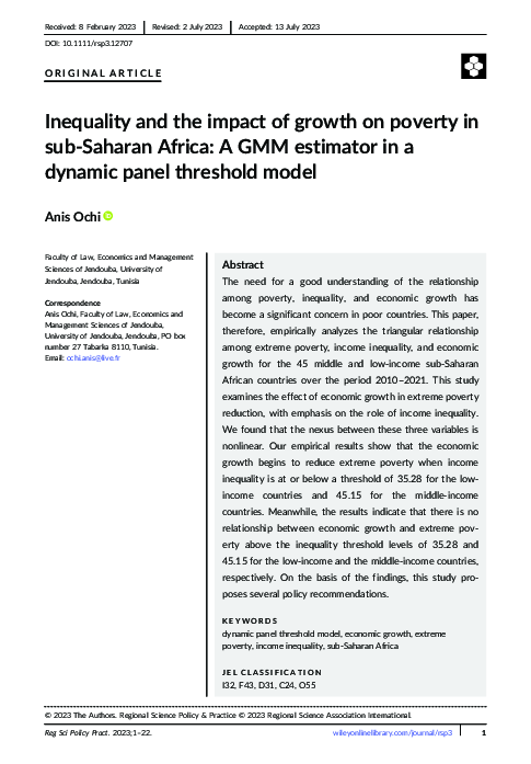 (PDF) Inequality and the impact of growth on poverty in sub-Saharan Africa: A GMM estimator in a ...
