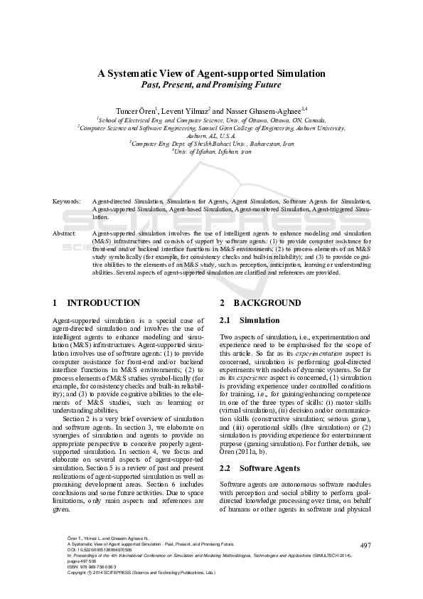 (PDF) A Systematic View of Agent-supported Simulation - Past, Present, and Promising Future
