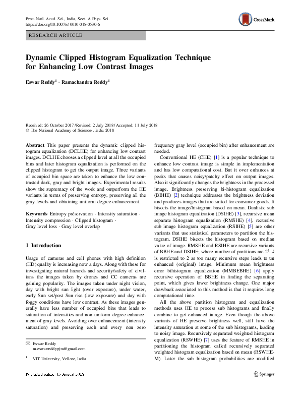 (PDF) Dynamic Clipped Histogram Equalization Technique for Enhancing Low Contrast Images
