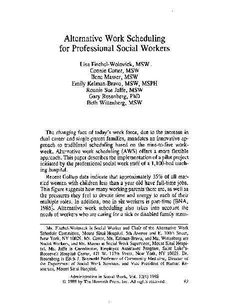(PDF) Alternative Work Scheduling for Professional Social Workers