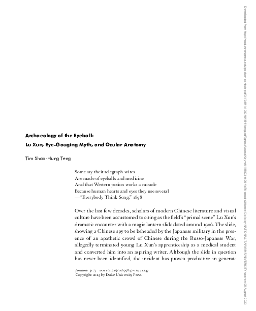 (PDF) Archaeology of the Eyeball: Lu Xun, Eye-Gouging Myth, and Ocular ...