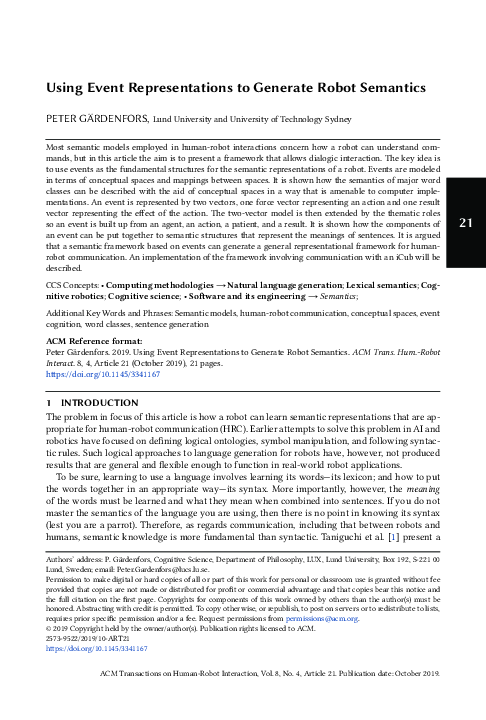 (PDF) Using Event Representations to Generate Robot Semantics