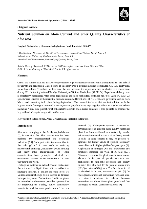 (PDF) Nutrient Solution on Aloin Content and other Quality ...