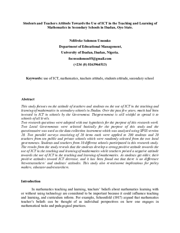 (DOC) Students and Teachers Attitude Towards the Use of ICT in the ...