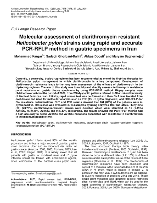 Pdf Detection Of Four Clarithromycin Resistance Point Mutations In