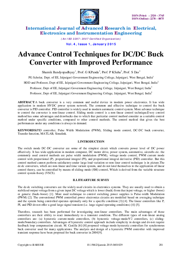(PDF) Advance Control Techniques for DC/DC Buck Converter with Improved Performance