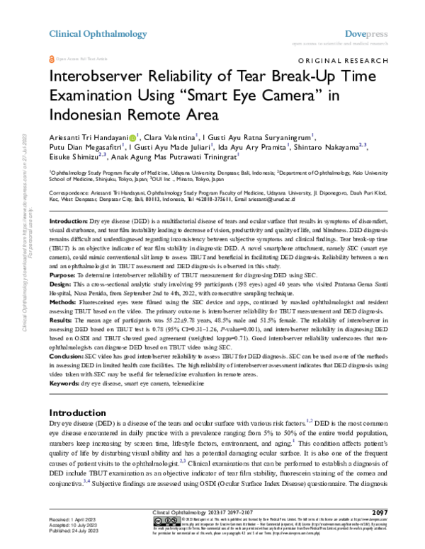 (PDF) Interobserver Reliability of Tear Break-Up Time Examination Using ...
