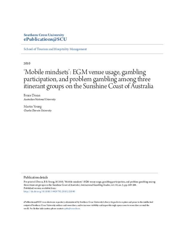(PDF) ‘Mobile mindsets’: EGM venue usage, gambling participation, and ...