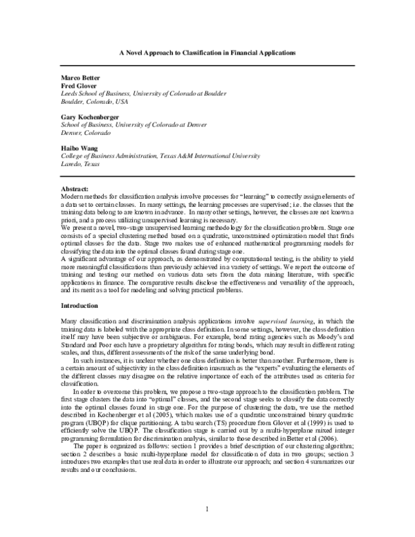 (PDF) ‘A Novel Approach to Classification in Financial Applications