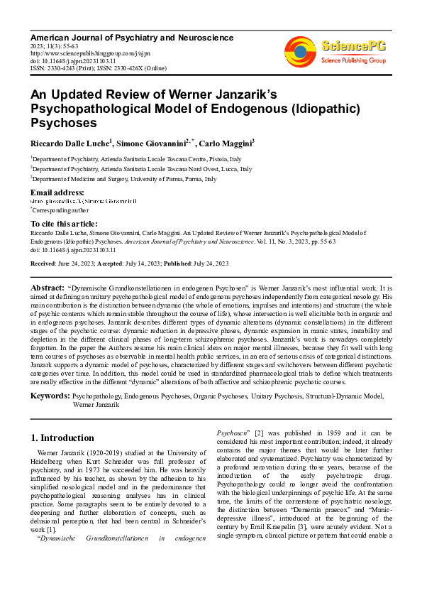 (PDF) An Updated Review of Werner Janzarik's Psychopathological Model ...