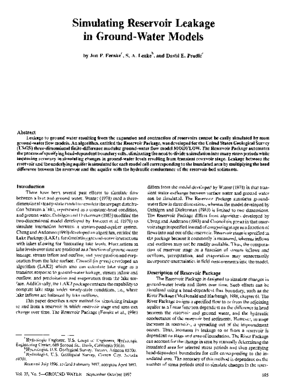 (PDF) Simulating Reservoir Leakage in Ground-Water Models