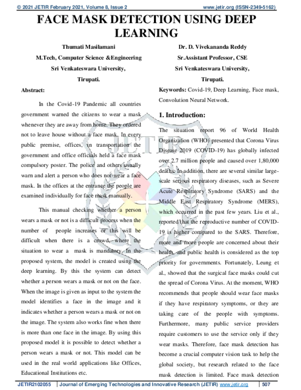 (PDF) Face Mask Detection Using Deep Learning