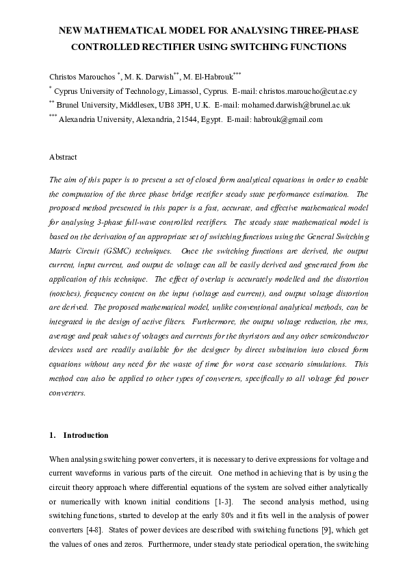 Pdf New Mathematical Model For Analysing Three Phase Controlled Rectifier Using Switching