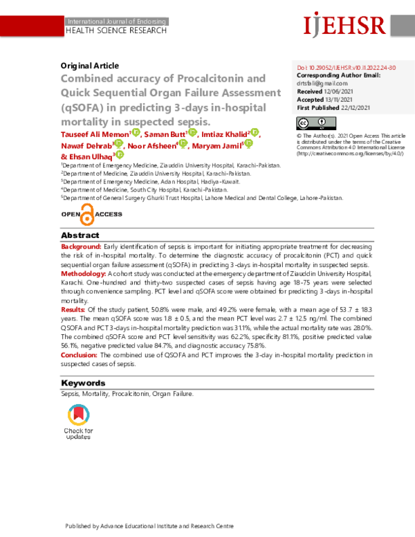 (PDF) Combined accuracy of Procalcitonin and Quick Sequential Organ ...