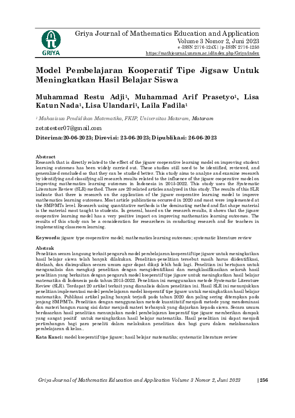 (PDF) Model Pembelajaran Kooperatif Tipe Jigsaw Untuk Meningkatkan Hasil Belajar Siswa